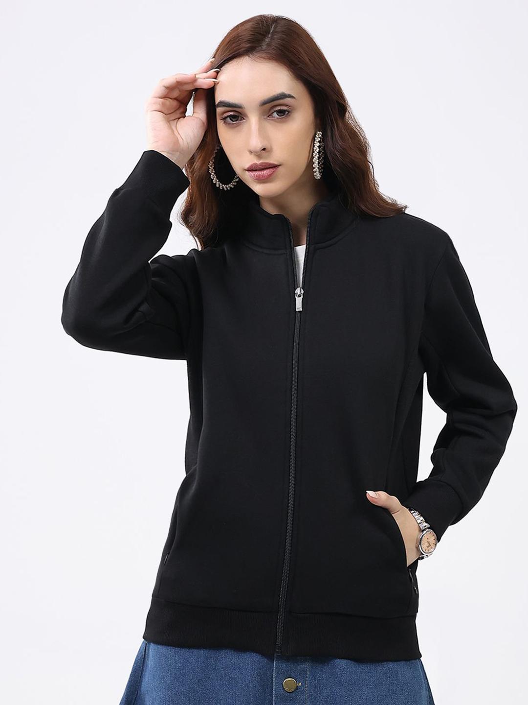 Buy Monte Carlo Women Mock Neck Full Sleeves Front Open Sweatshirt ...
