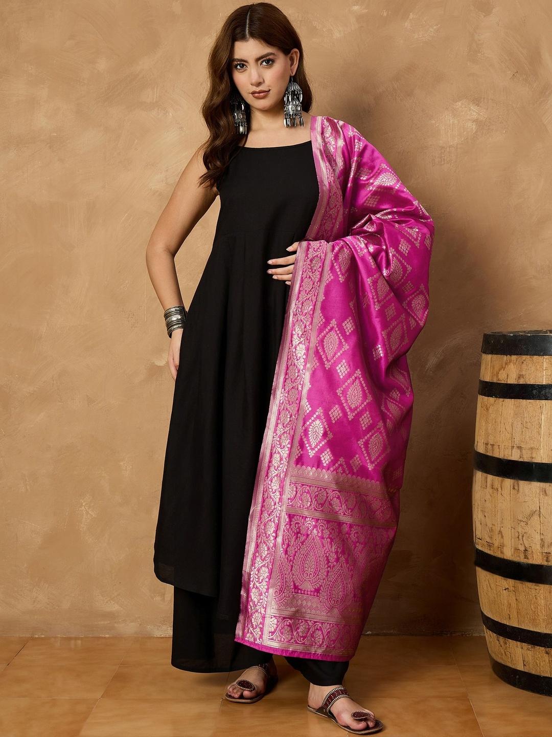 Buy InWeave Shoulder Straps A Line Kurta With Palazzos & Dupatta ...