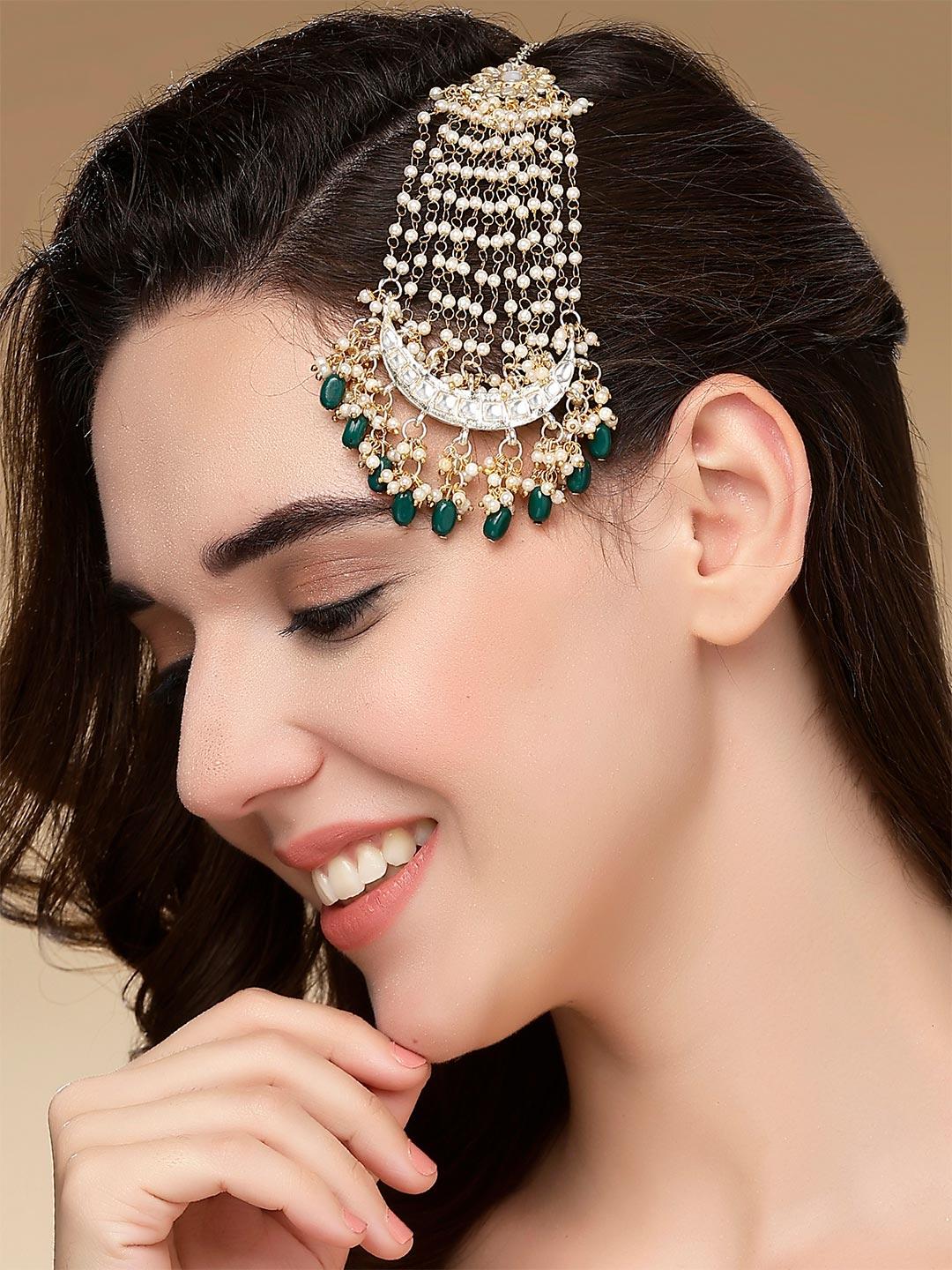 Buy KARATCART Women Gold Plated Kundan Studded Passa Head Jewellery ...