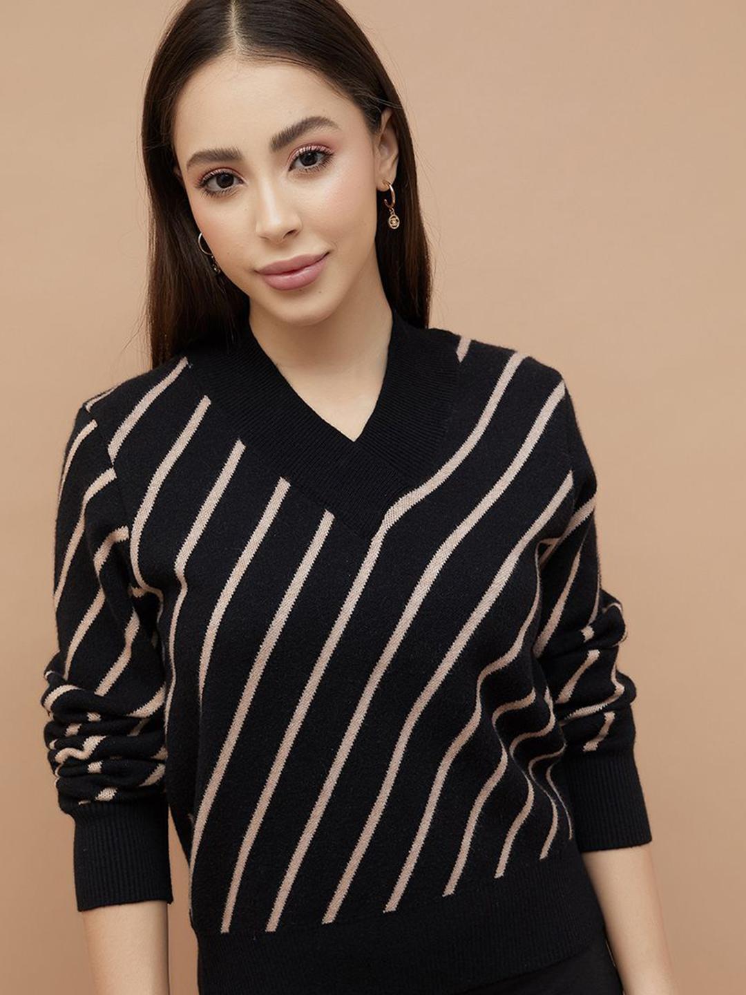 Buy CODE By Lifestyle Women Striped V Neck Pullover - Sweaters for ...