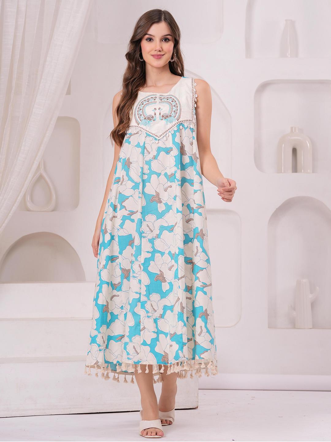 Buy OH MI DIOS Women Floral Printed Square Neck A Line Midi Dress ...