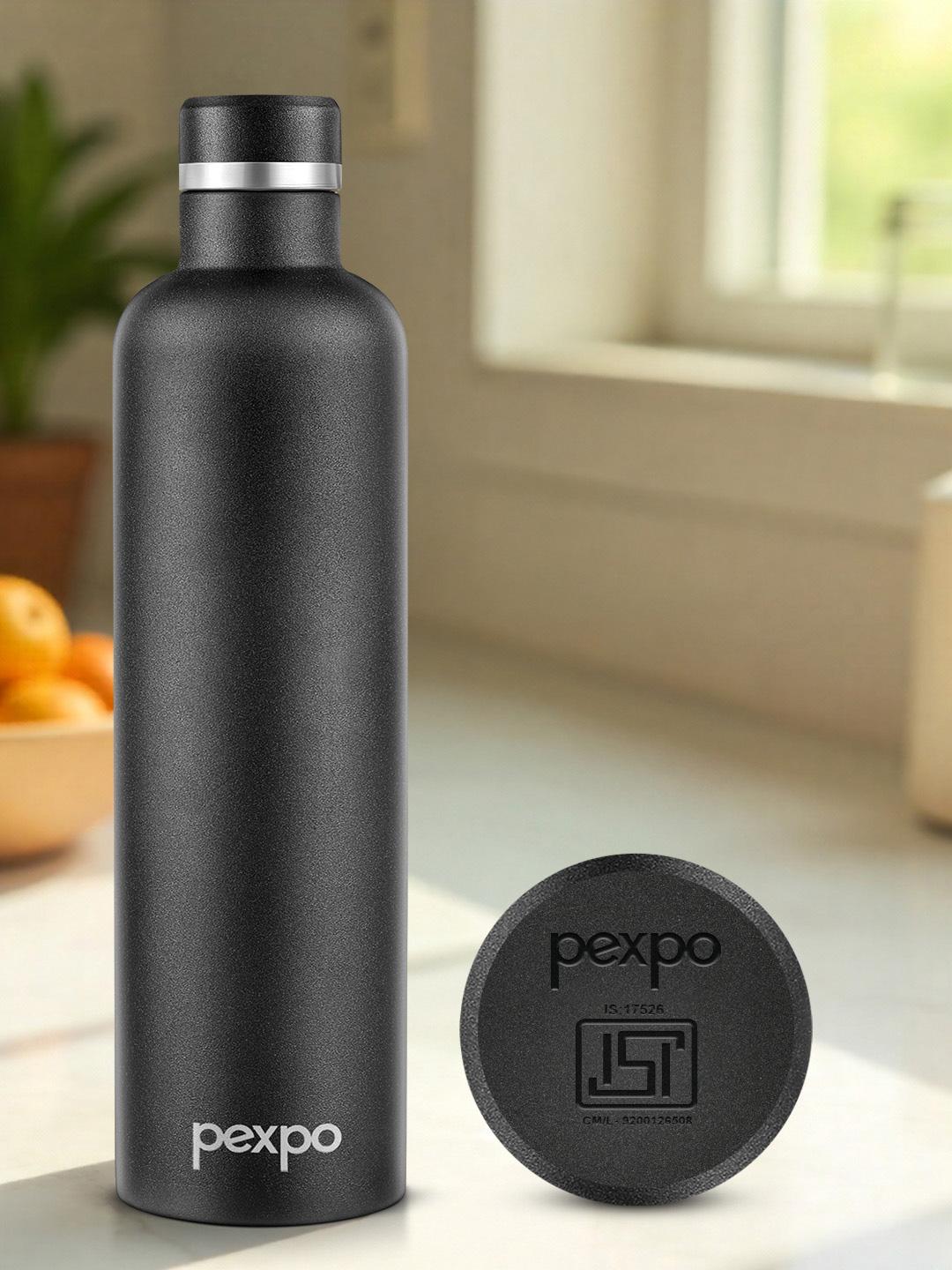 Buy Pexpo Oreo Black Solid Stainless Steel Double Wall Vacuum Flask 1L ...