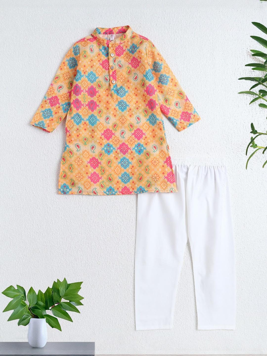 Buy The Magic Wand Boys Ethnic Motifs Printed Kurta With Pyjamas ...