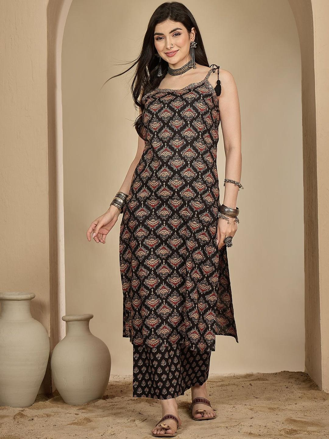Buy Anouk Mirage Ethnic Motifs Printed Shoulder Straps Straight Kurta ...