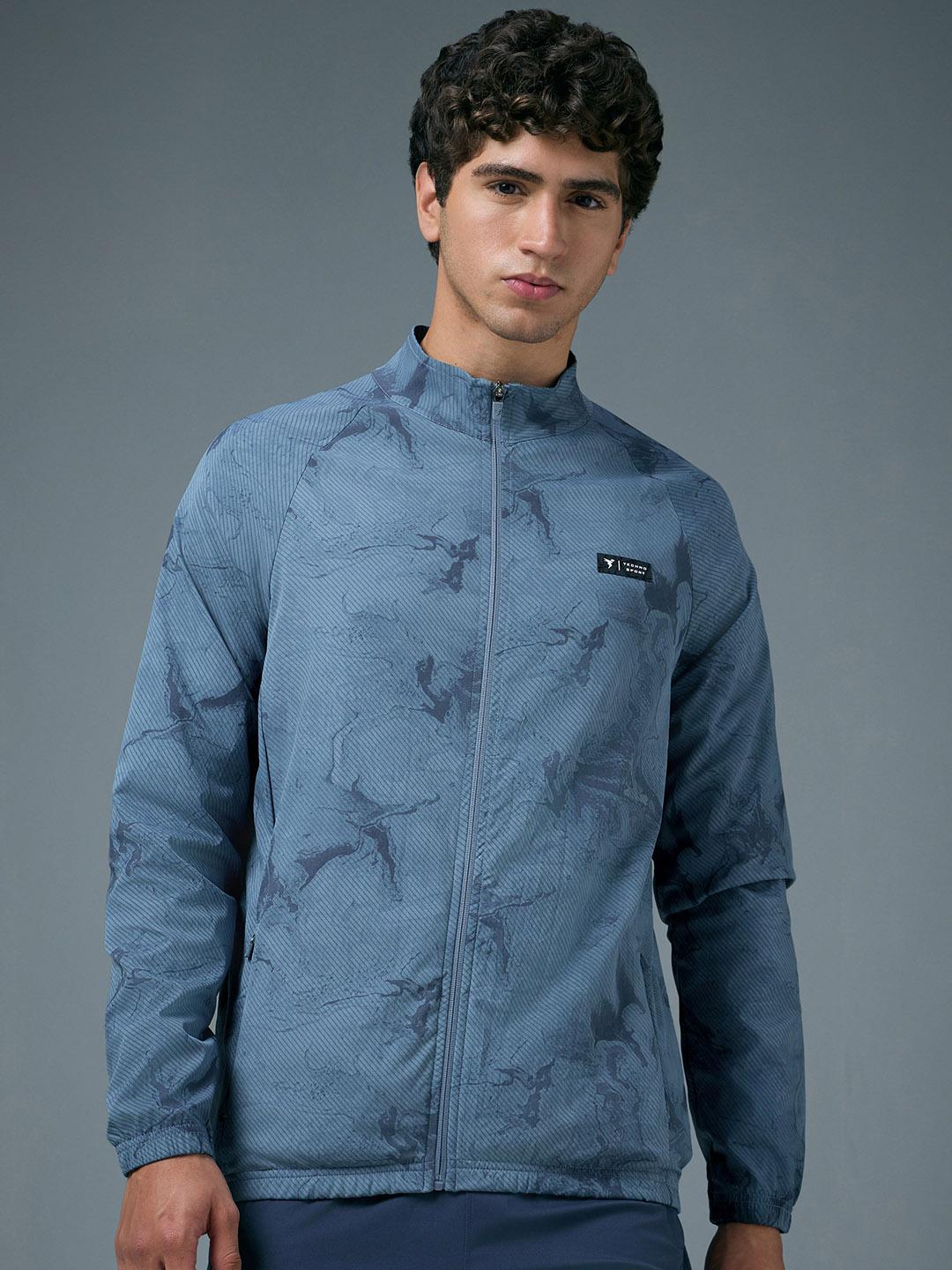 Buy Technosport Men Mock Collar Abstract Printed Lightweight Sporty ...