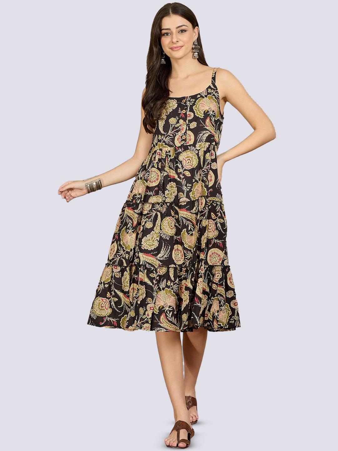 Buy VANSIRI Women Floral Printed A Line Midi Dress - Dresses for Women ...