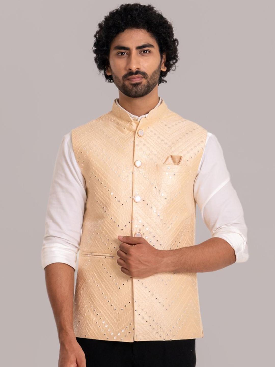 Buy Lightpole Men Embroidered Mirror Work Nehru Jackets - Nehru Jackets ...
