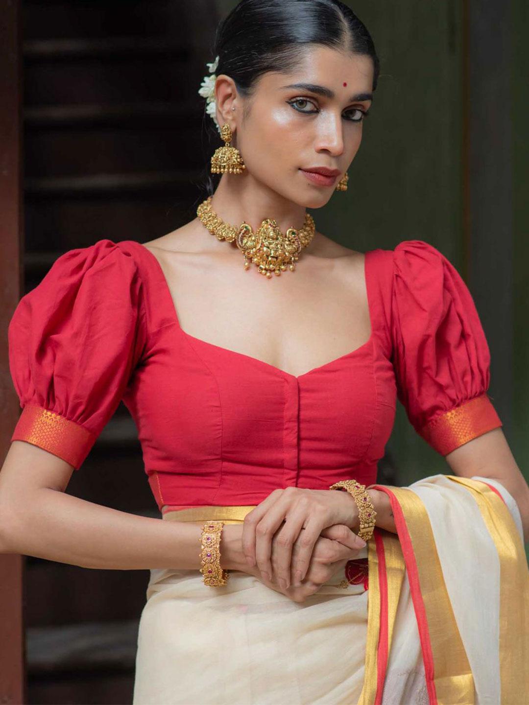 Buy Suta Woven Design Sweetheart Neck Short Sleeves Cotton Saree Blouse ...