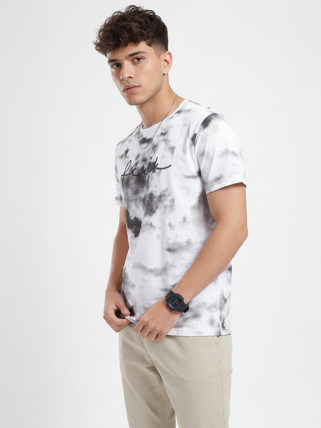 Buy FCUK Brand Logo Embroidered Tie Dyed T Shirt - Tshirts for Men ...
