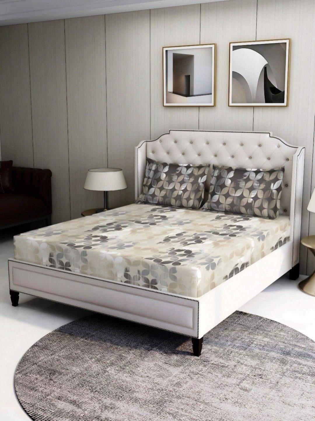 Buy BOMBAY DYEING Grey & Beige Geometric Printed Cotton 100 TC Single ...