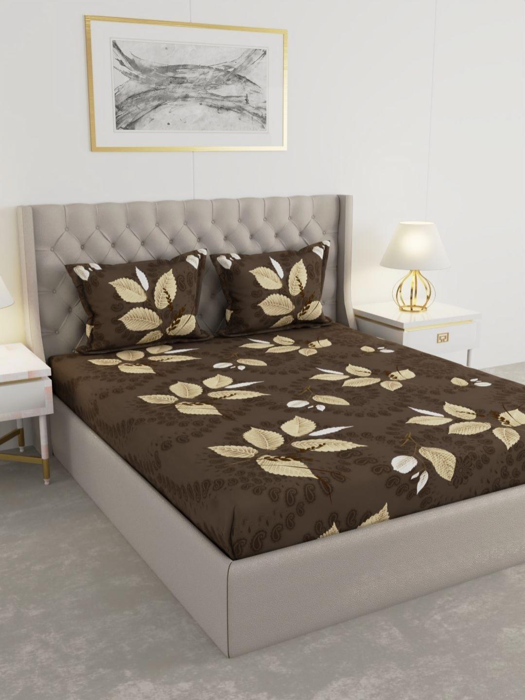 Buy Raymond Home Brown & White Printed 100 TC Queen Bedsheet Set 2.25 M ...