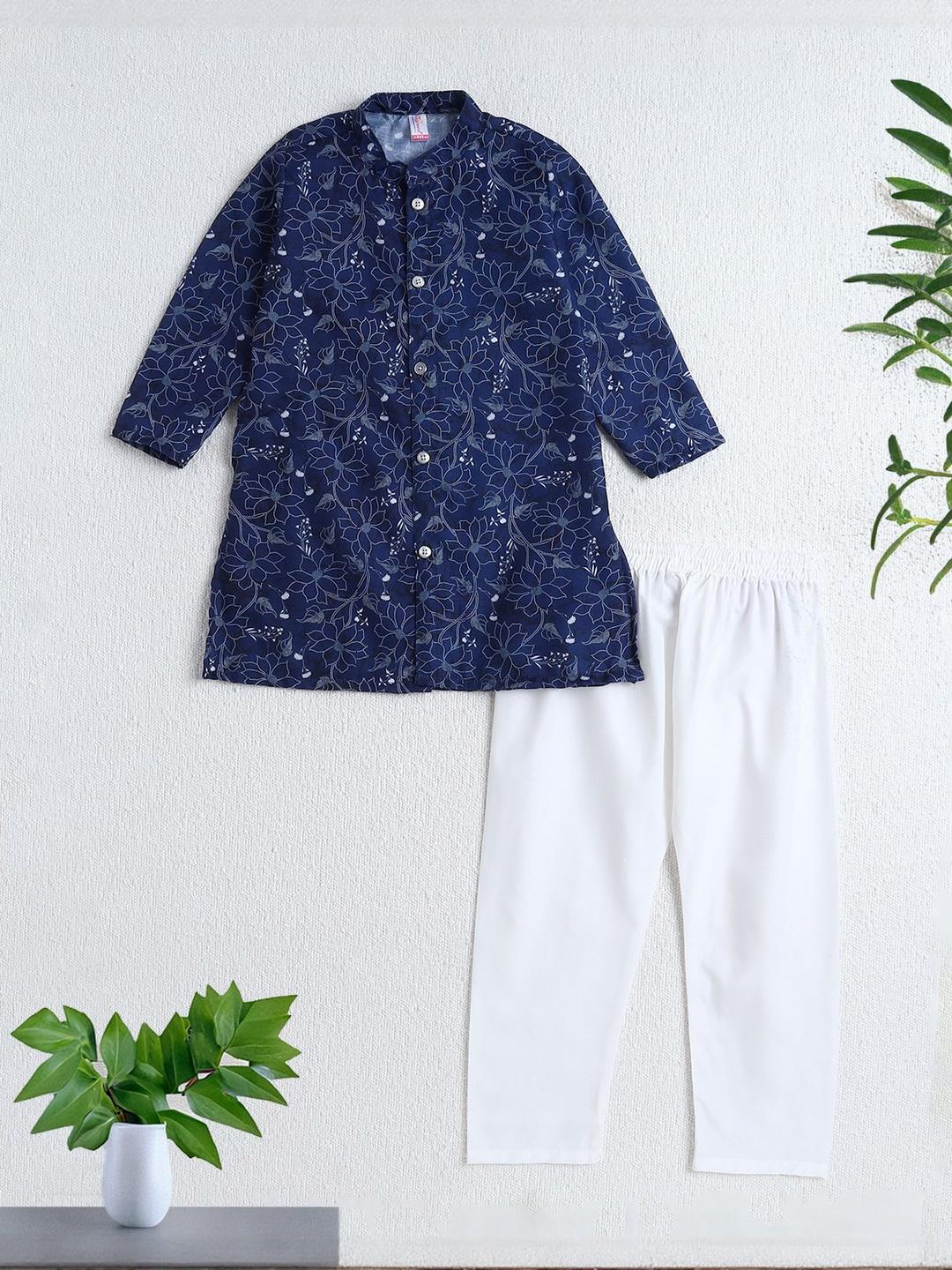 Buy The Magic Wand Boys Floral Printed Kurta With Pyjamas - Kurta Sets ...