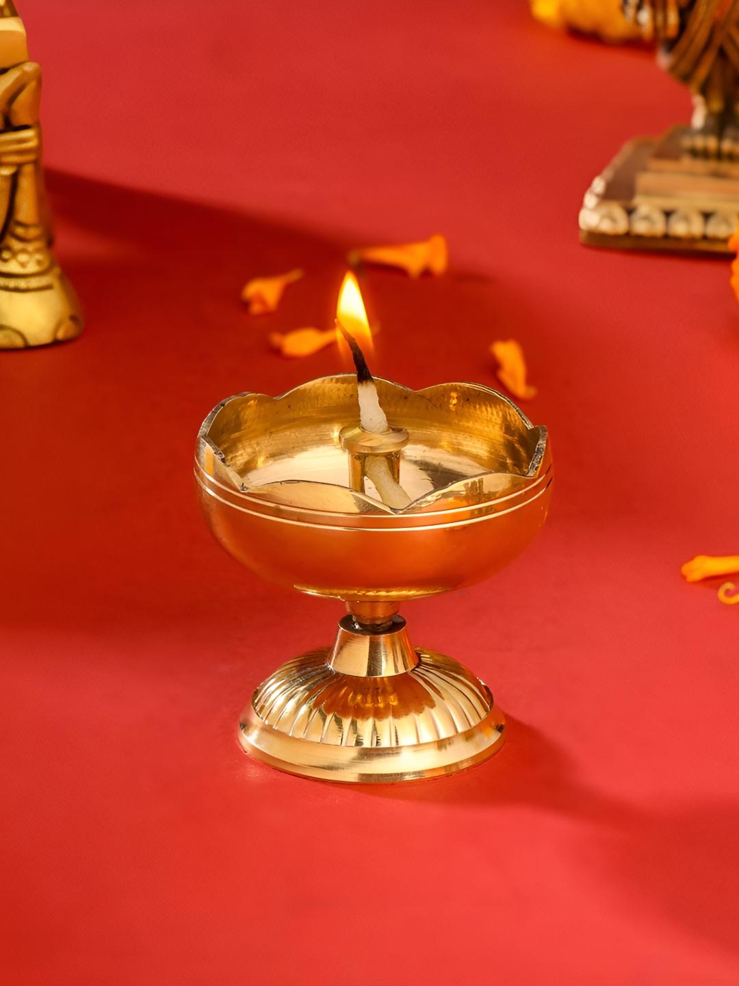 Buy Vedansh Craft Gold Toned Textured Eco Friendly Akhand Flower Diya ...