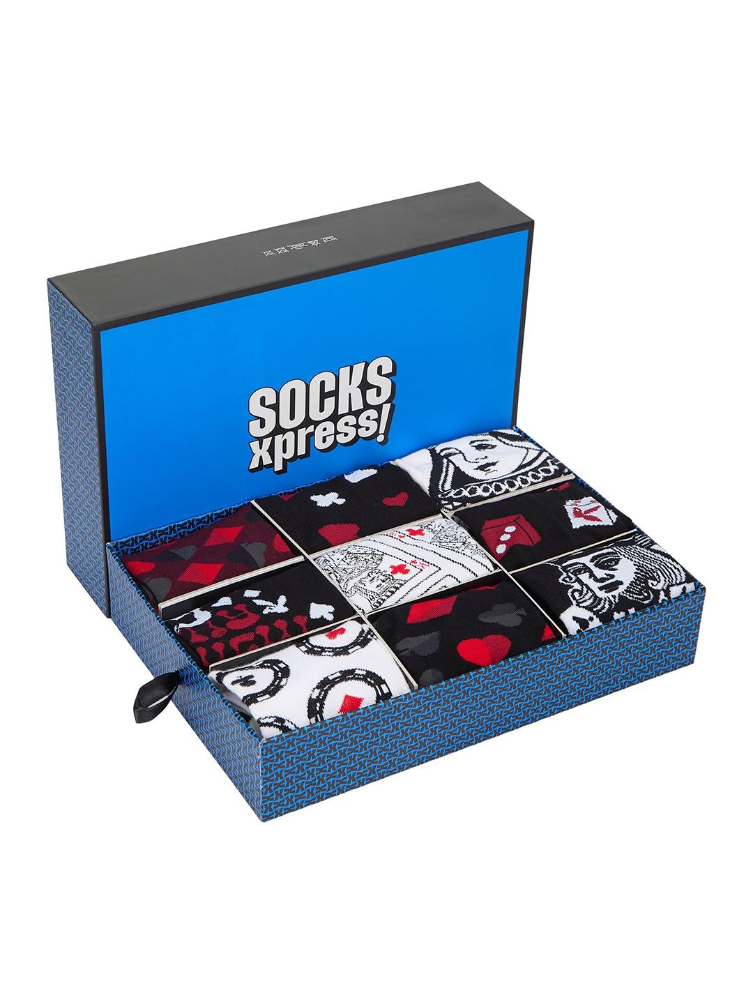 Buy Socksxpress Poker Men Pack Of 9 Cotton Patterned Calf Length Socks ...