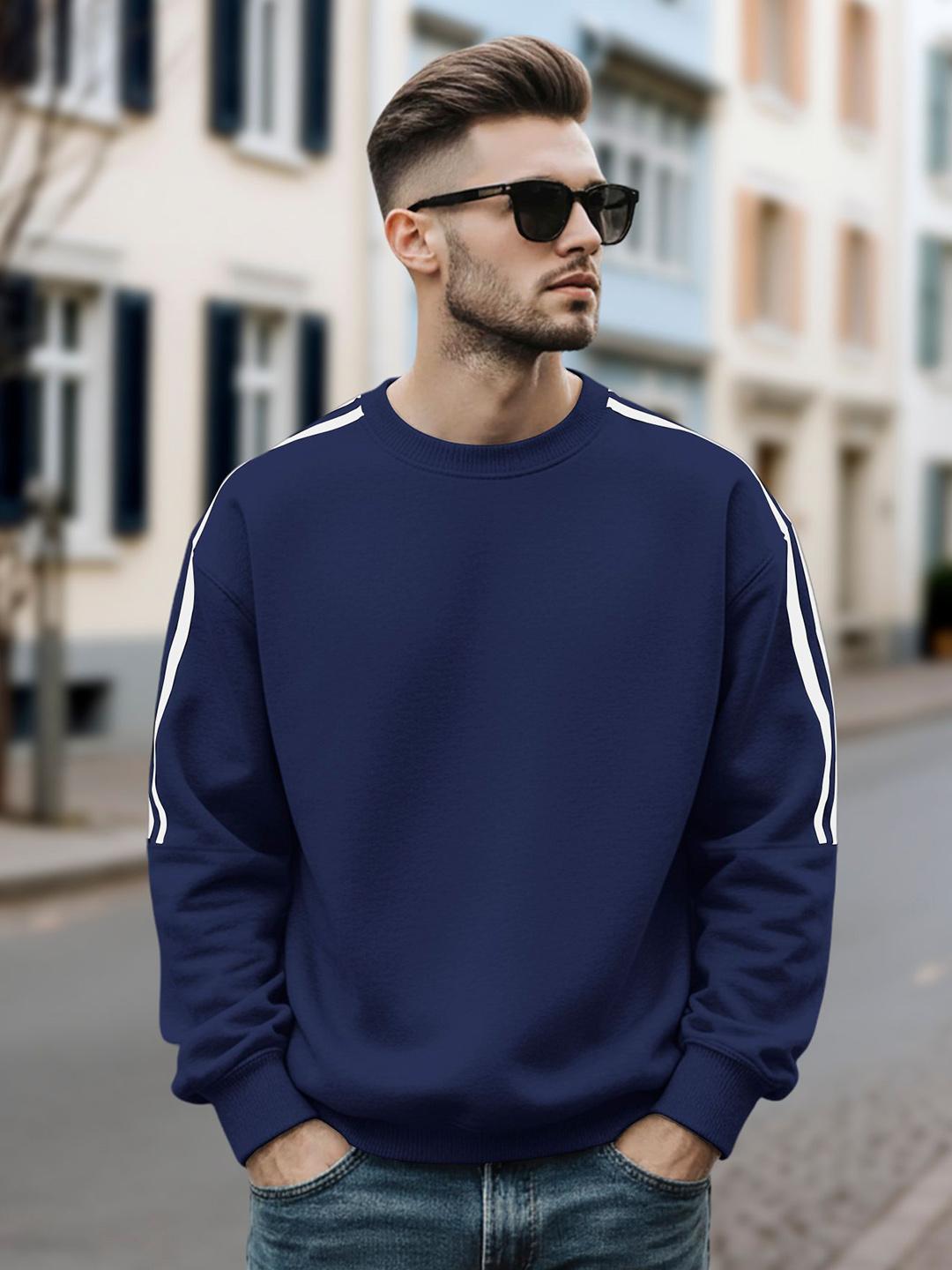 Buy Fashion And Youth Men Solid Double Striped Round Neck Pullover ...