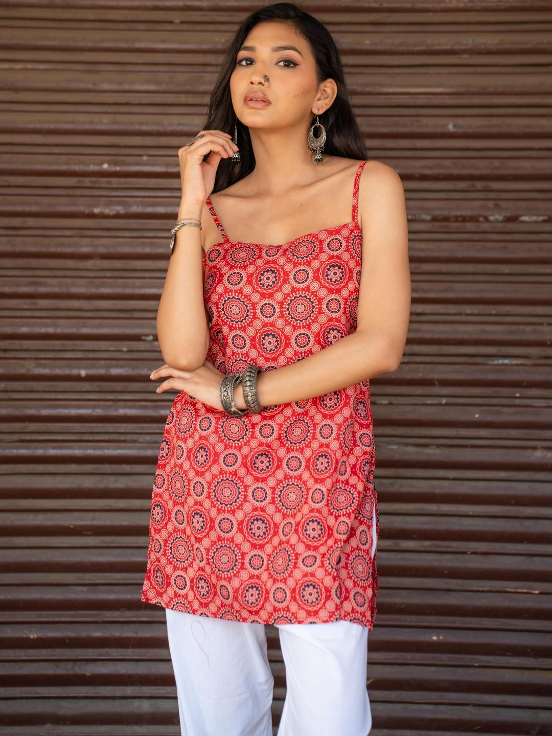 Buy Moda Rapido Geometric Printed Square Neck Pure Cotton Kurti ...