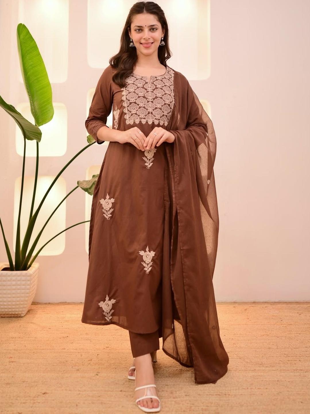 Buy ANGIYA Women Ethnic Motifs Embroidered Regular Pure Cotton Kurta ...