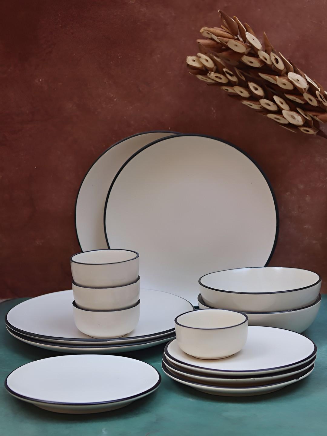 Buy WEAVING HOMES White & Black 14 Pieces Ceramic Dishwasher And ...