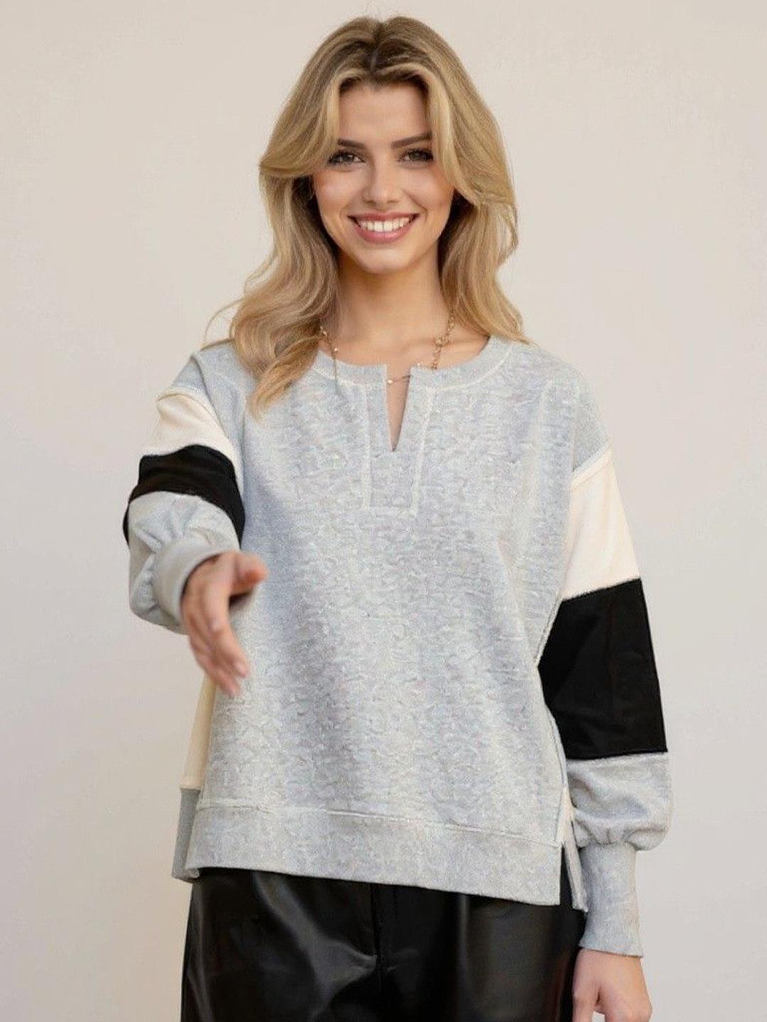 Buy Mast & Harbour Women Colourblocked Self Design Long Sleeves Round ...