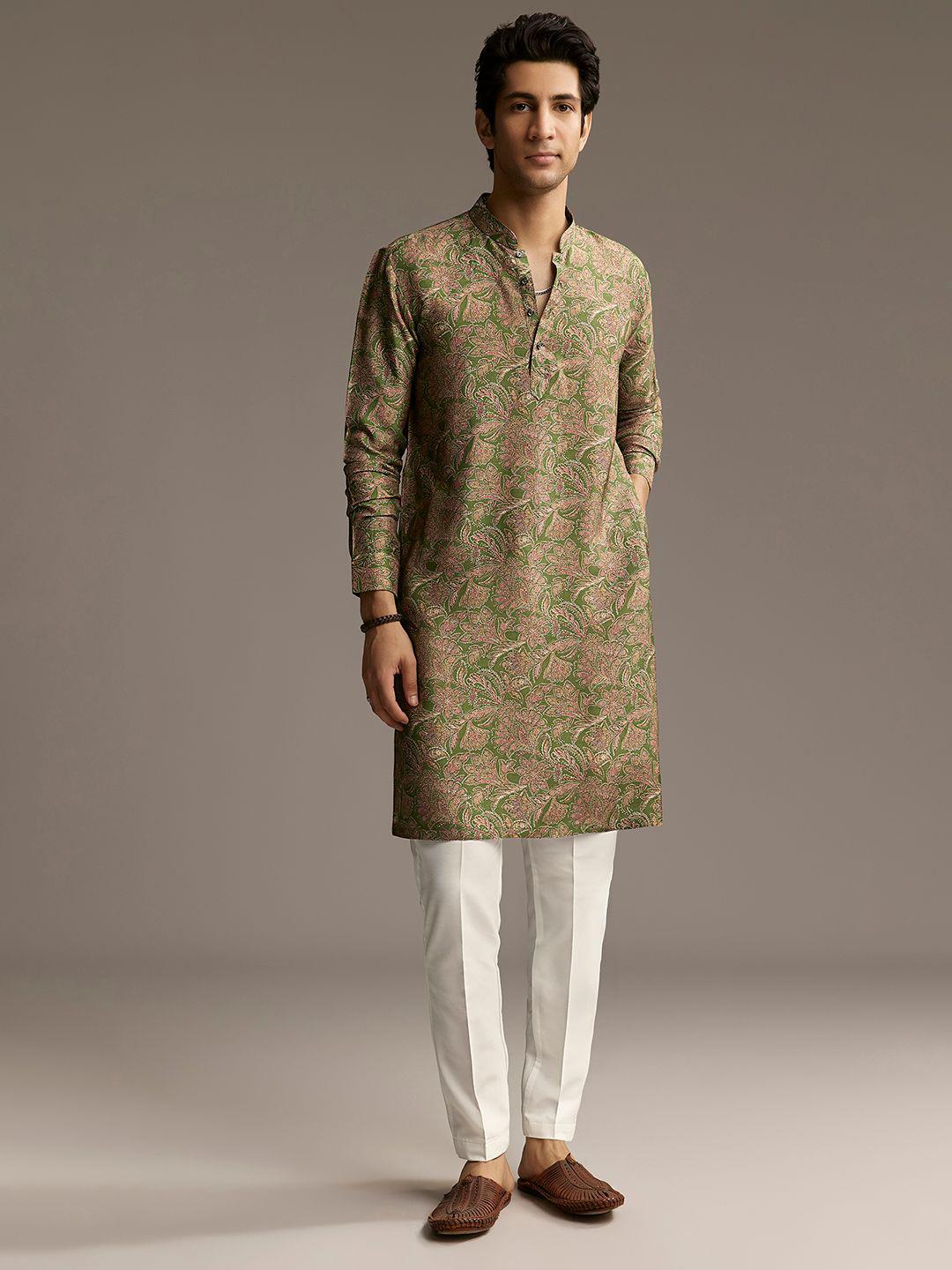 Buy KALKI Fashion Floral Printed Festive Silk Straight Kurta - Kurtas ...