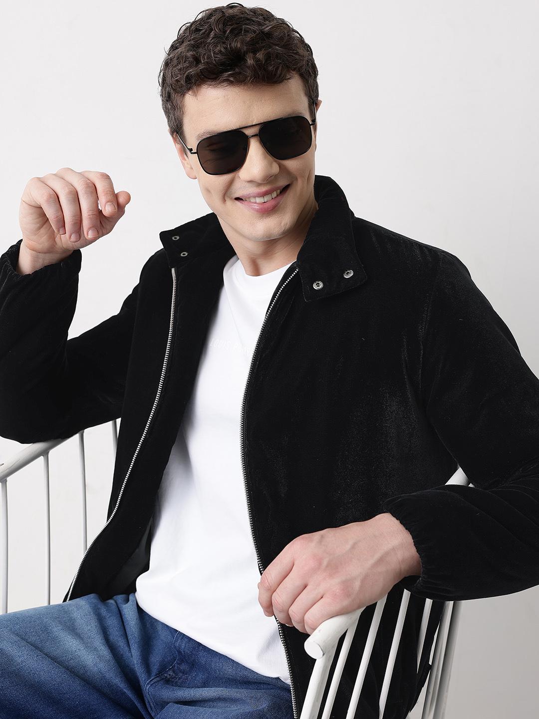 Buy Mast & Harbour Mock Collar Velvet Finish Bomber Jacket - Jackets ...