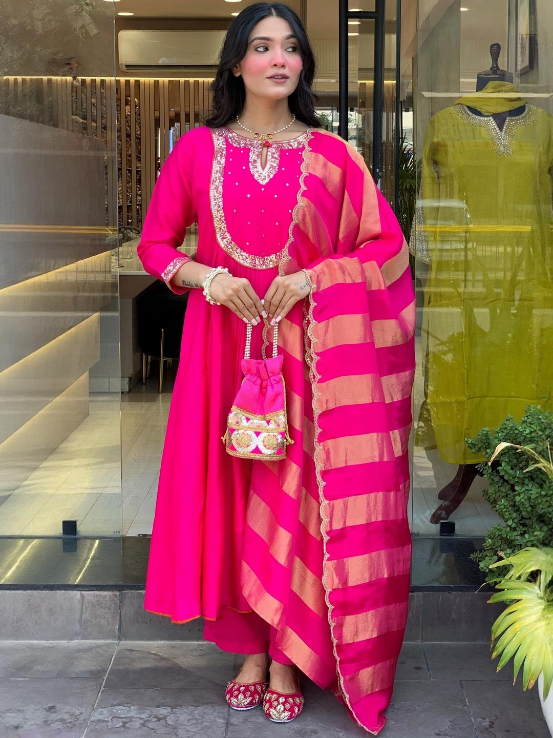 Buy FAST FASHIONS Women Ethnic Motifs Embroidered Anarkali Kurta With ...