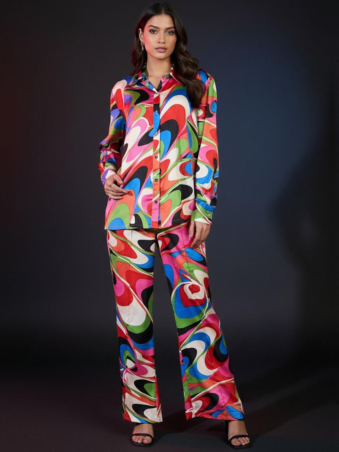 Buy ZUMMER Printed Shirt Collar Shirt With Trouser - Co Ords for Women ...