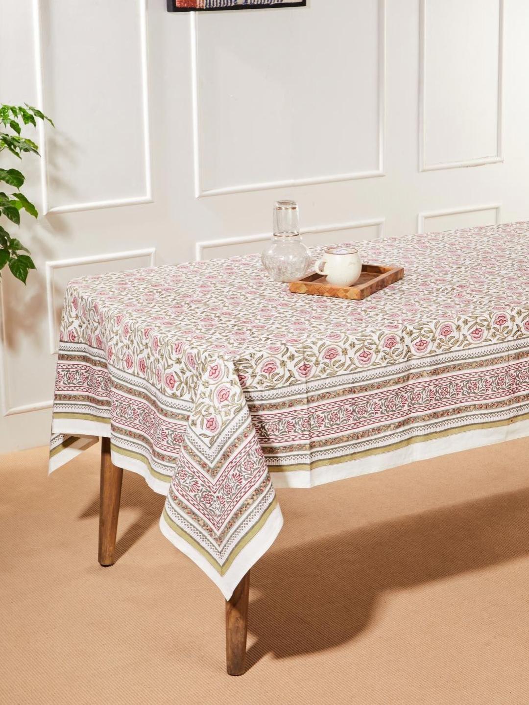 Buy Fabindia Cream Coloured & Red Ethnic Motifs Cotton 8 Seater Table ...