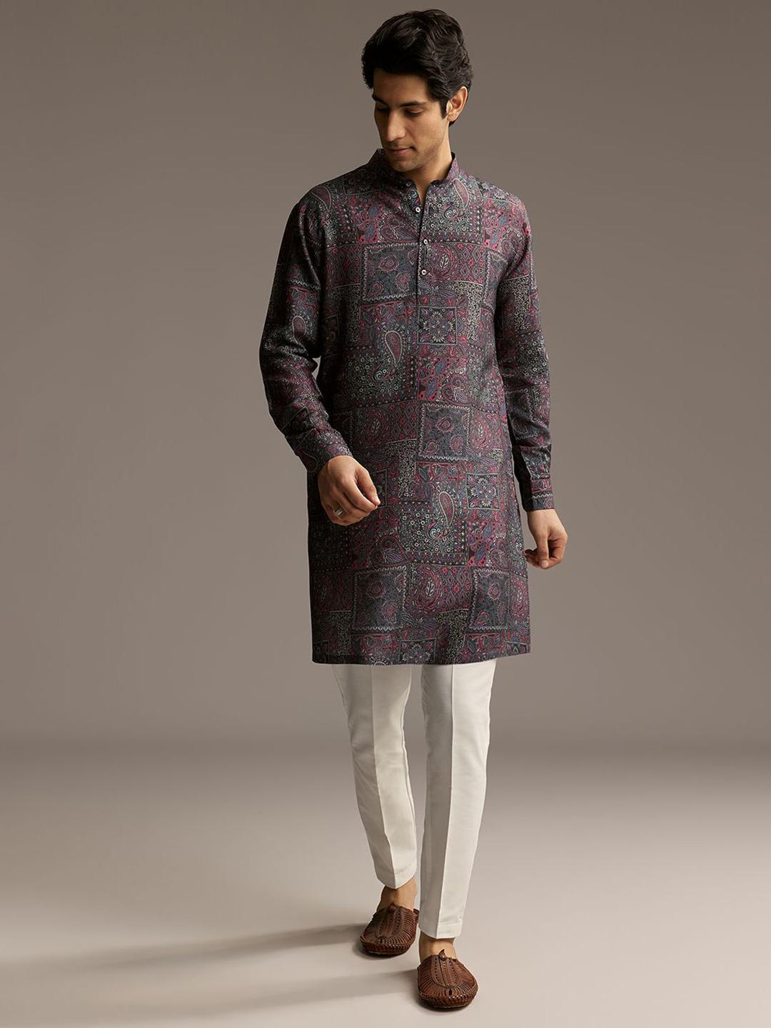 Buy KALKI Fashion Men Ethnic Motifs Printed Thread Work Kurta - Kurtas ...