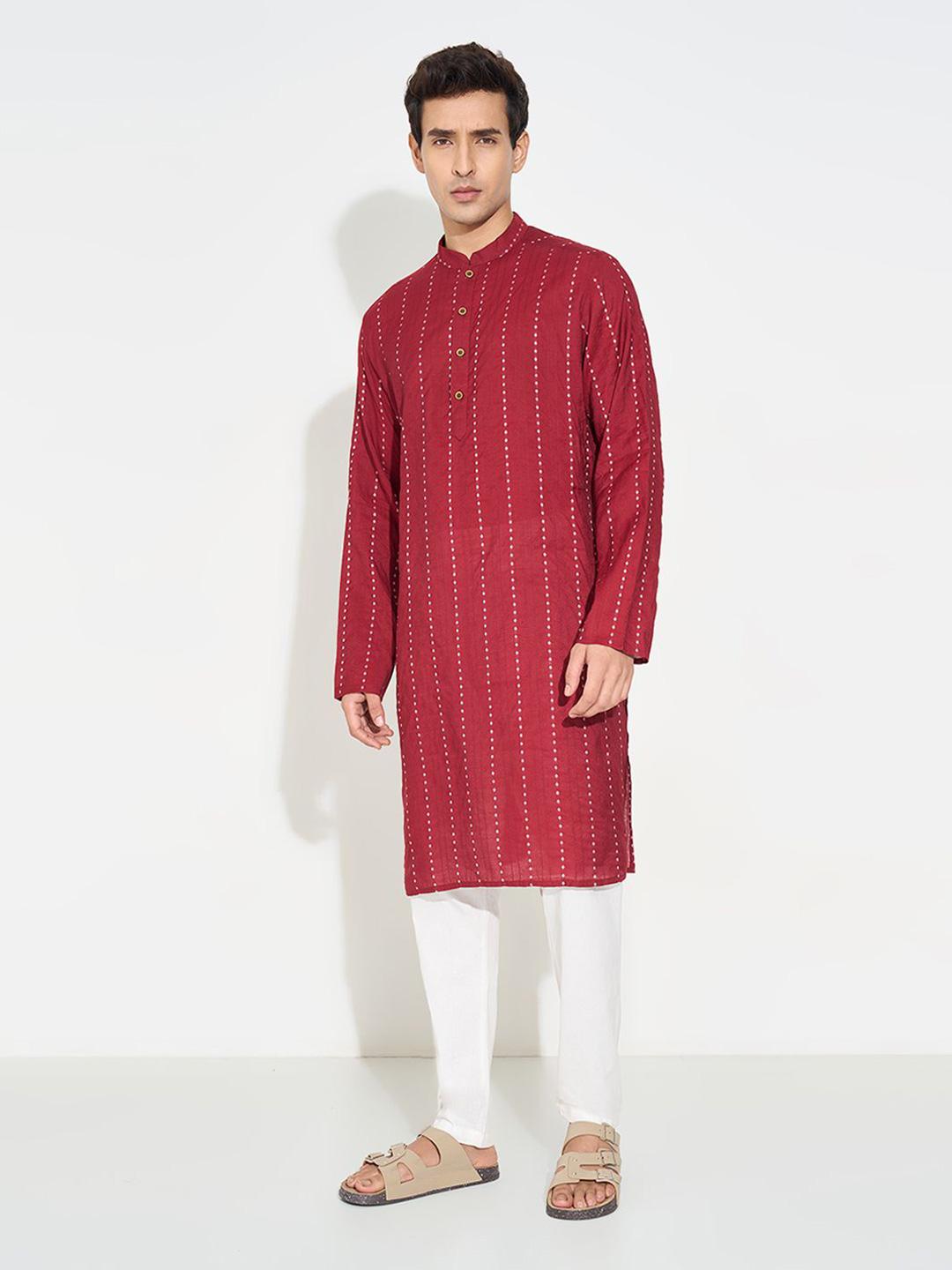 Buy Indus Route By Pantaloons Striped Thread Work Pure Cotton Straight ...