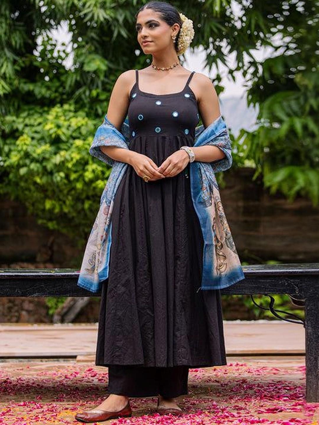 Buy Ambraee Women Embroidered Mirror Work Kurta Set With Dupatta ...