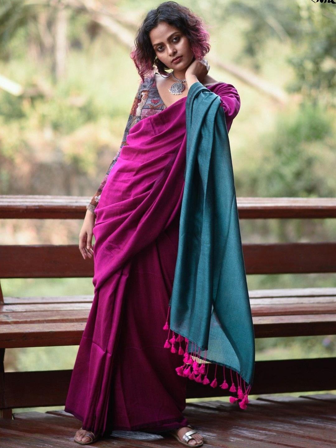 Buy HERE&NOW Women Solid No Border Daily Saree - Sarees for Women ...