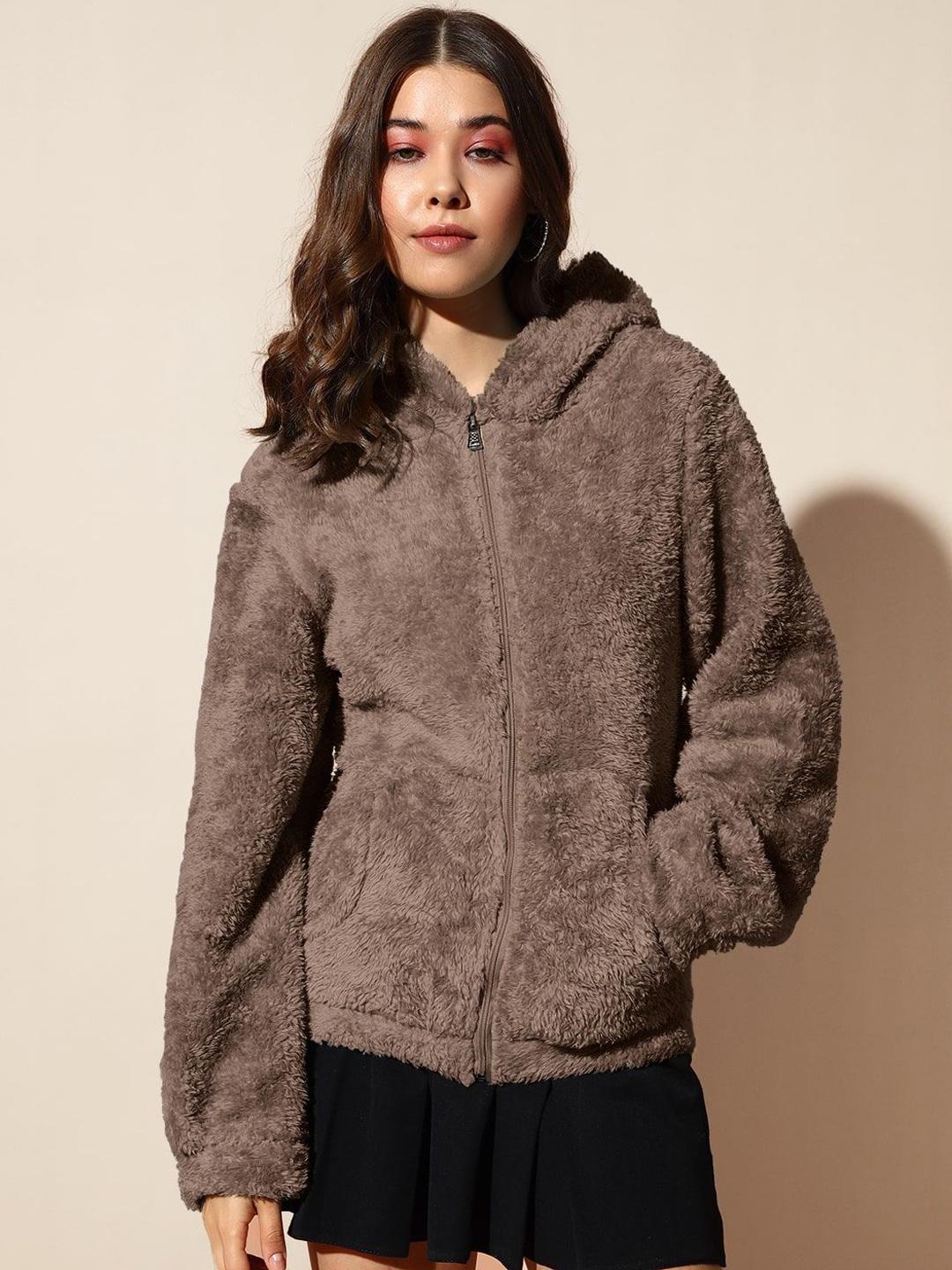 Buy The Dry State Women Hooded Self Design Sherpa Jacket - Jackets for ...