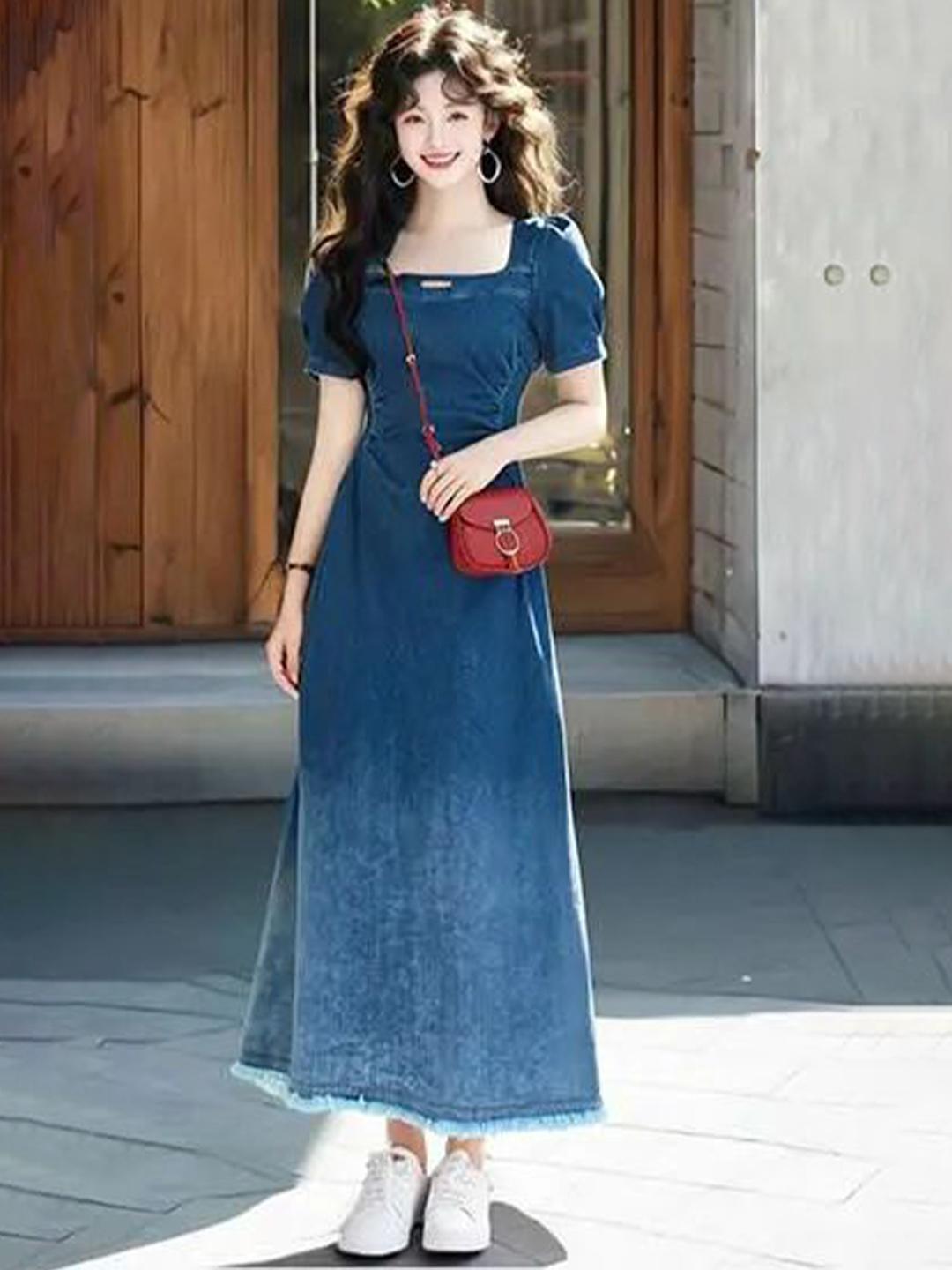 Buy StyleCast X Revolte Women Solid Square Neck A Line Maxi Dress ...