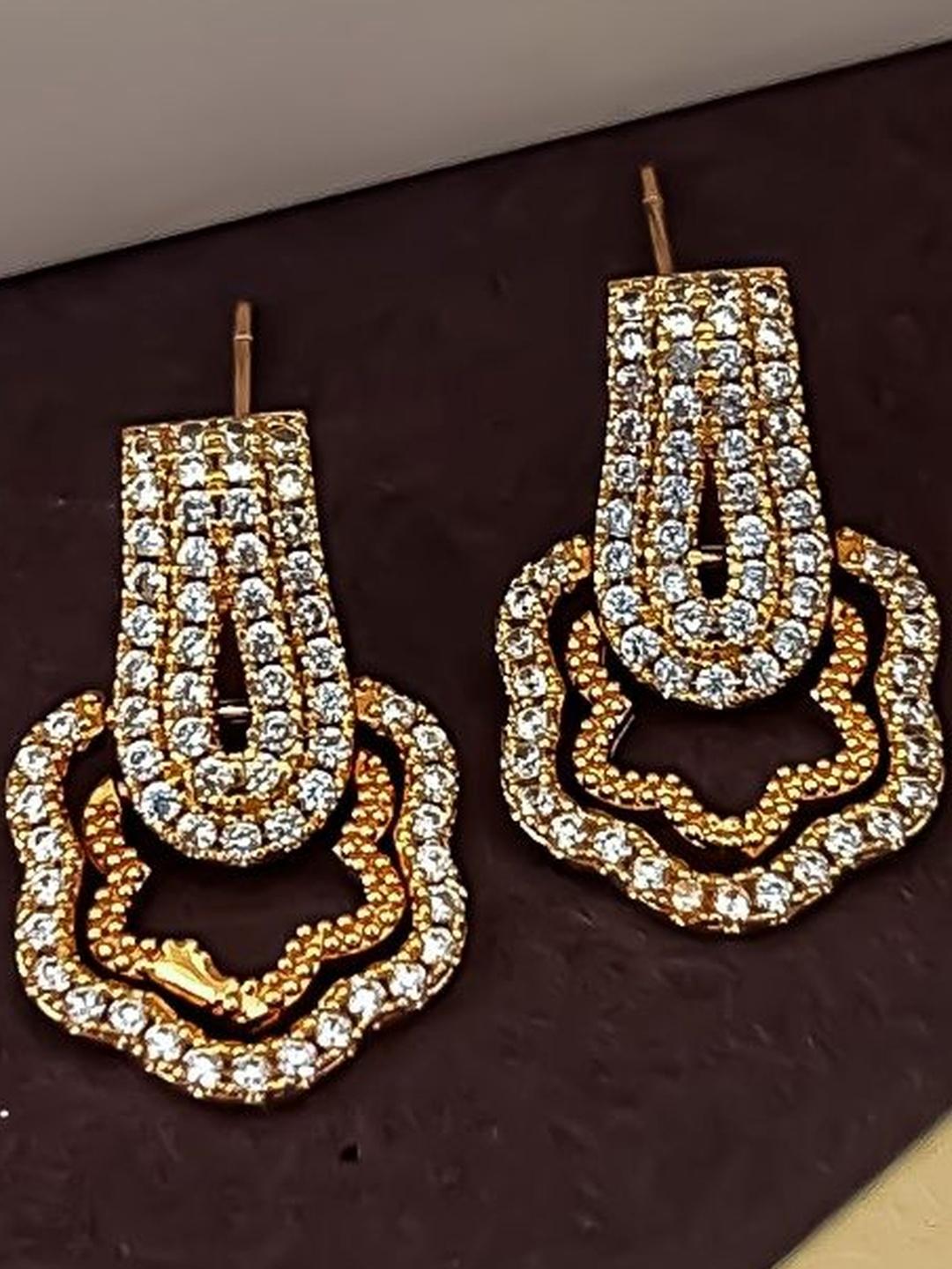 Buy Zeviel Rose Gold Plated Artificial Stone Studded Contemporary Shaped Drop Earrings ...