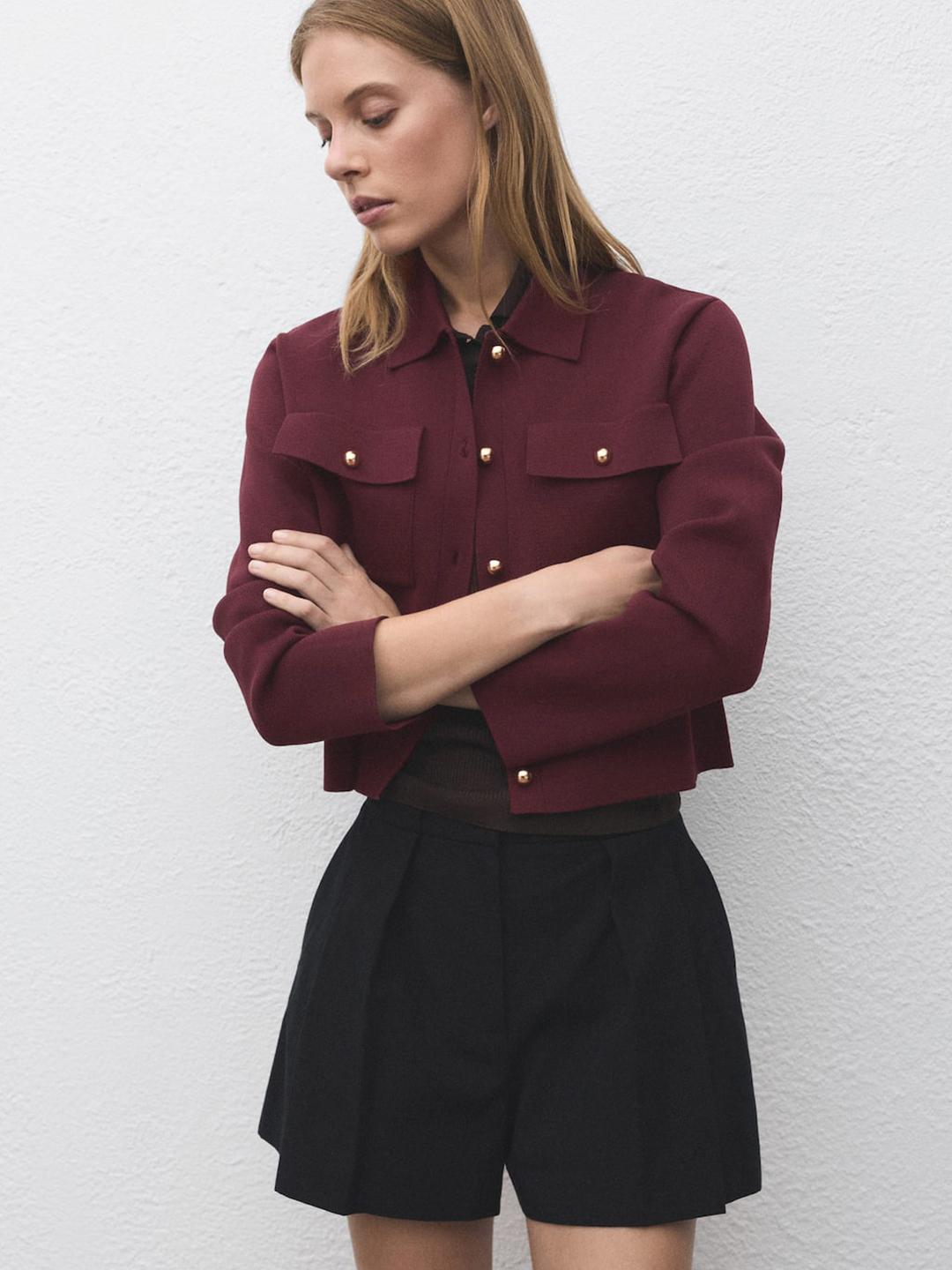Buy MANGO Knitted Crop Tailored Jacket - Jackets for Women 36359290 ...