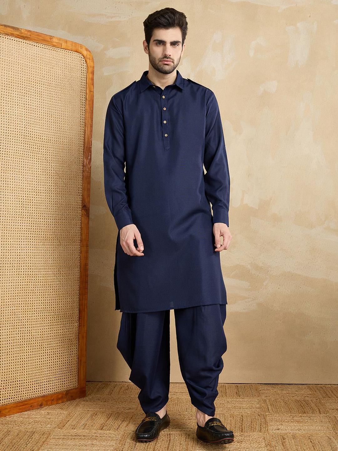 Buy House Of Pataudi Shirt Collar Pathani Kurta With Dhoti Pants ...