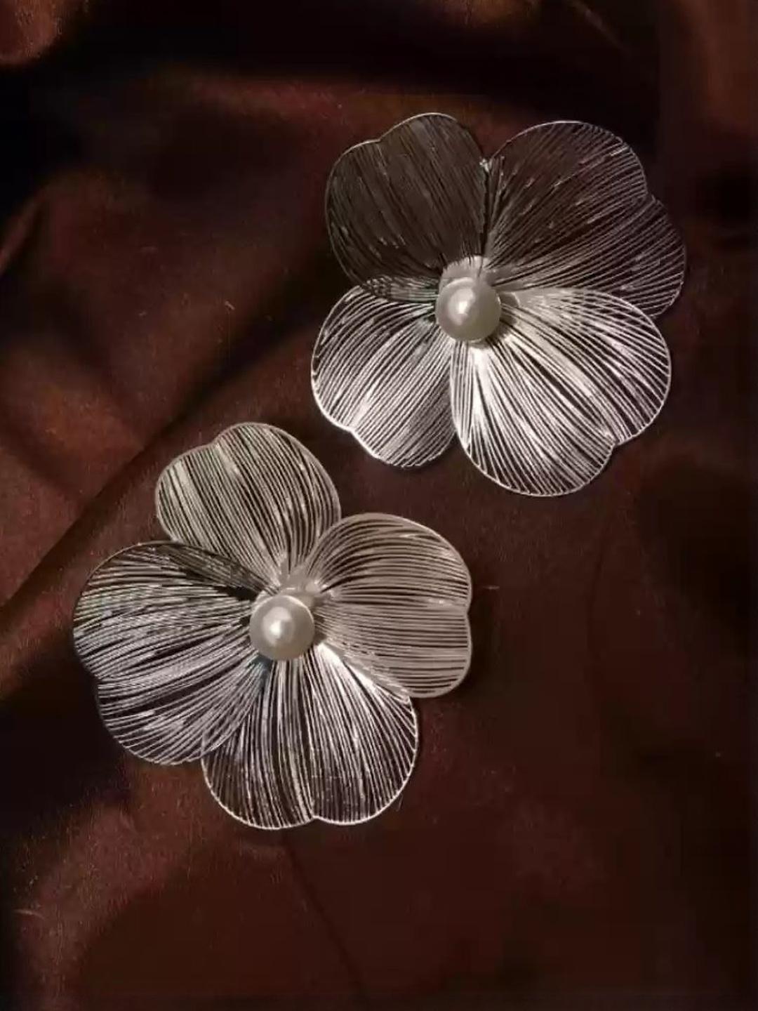 Buy Jewelfy Silver Plated Flower Shaped Studs Earrings - Earrings for ...