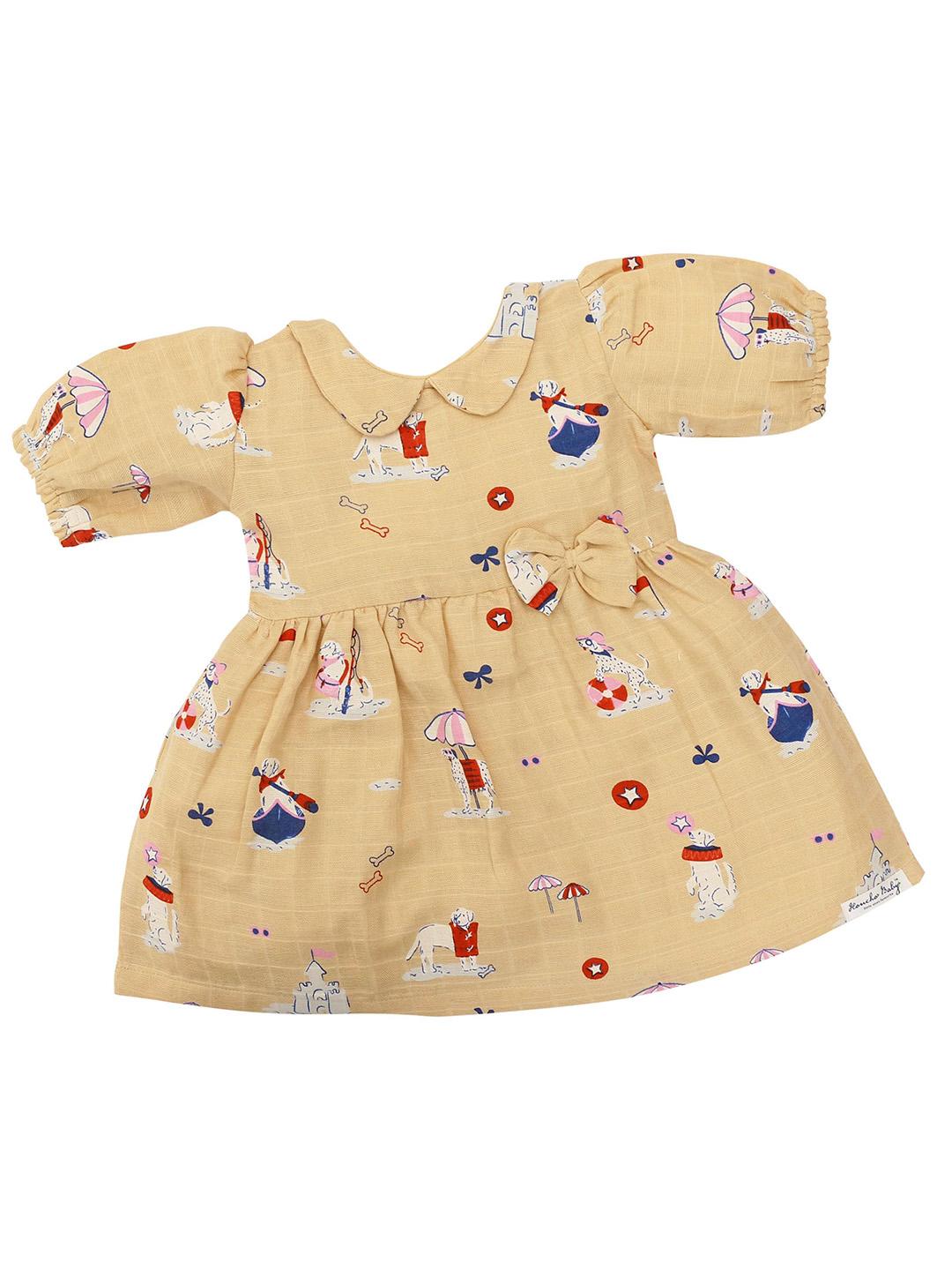 Buy Honcho Baby Girls Conversational Printed Gathered Puff Sleeve ...