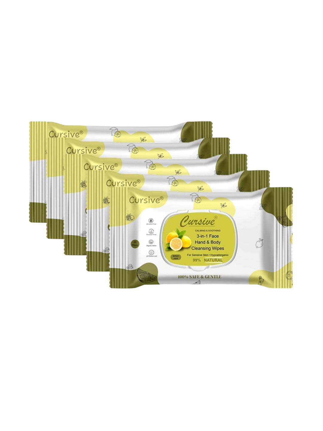 Buy CURSIVE Set Of 5 Lemon Mint Face & Body Refreshing Wet Wipes 25 ...