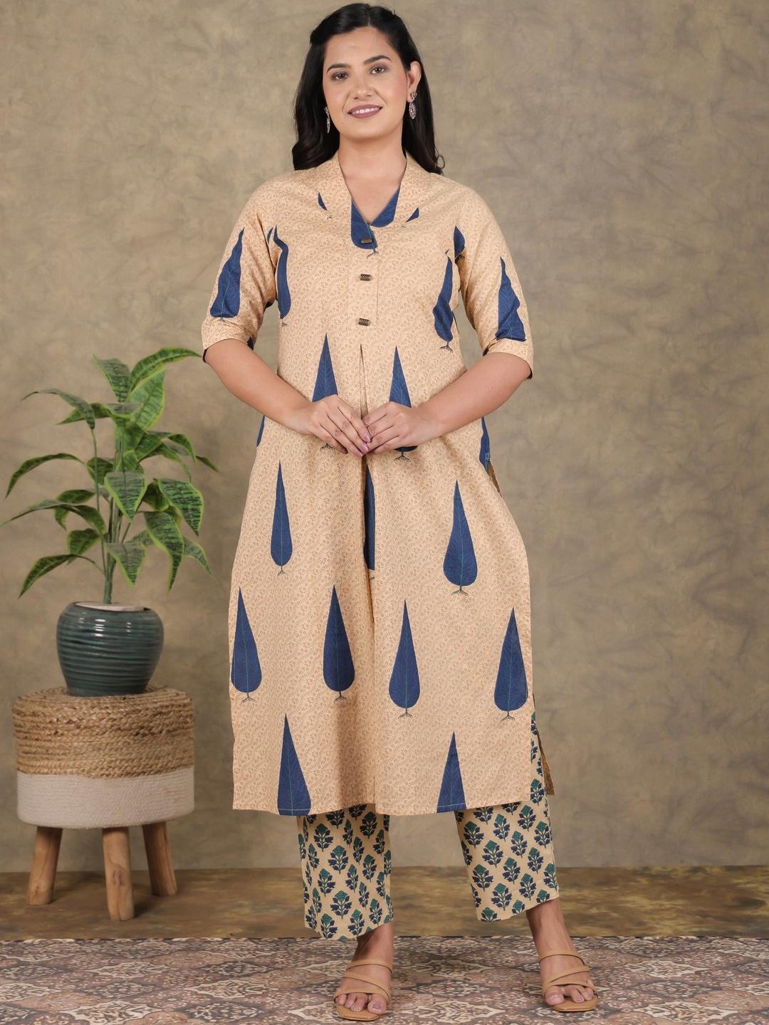 Buy Aramya Women Ethnic Motifs Printed Regular Pure Cotton Kurta With ...