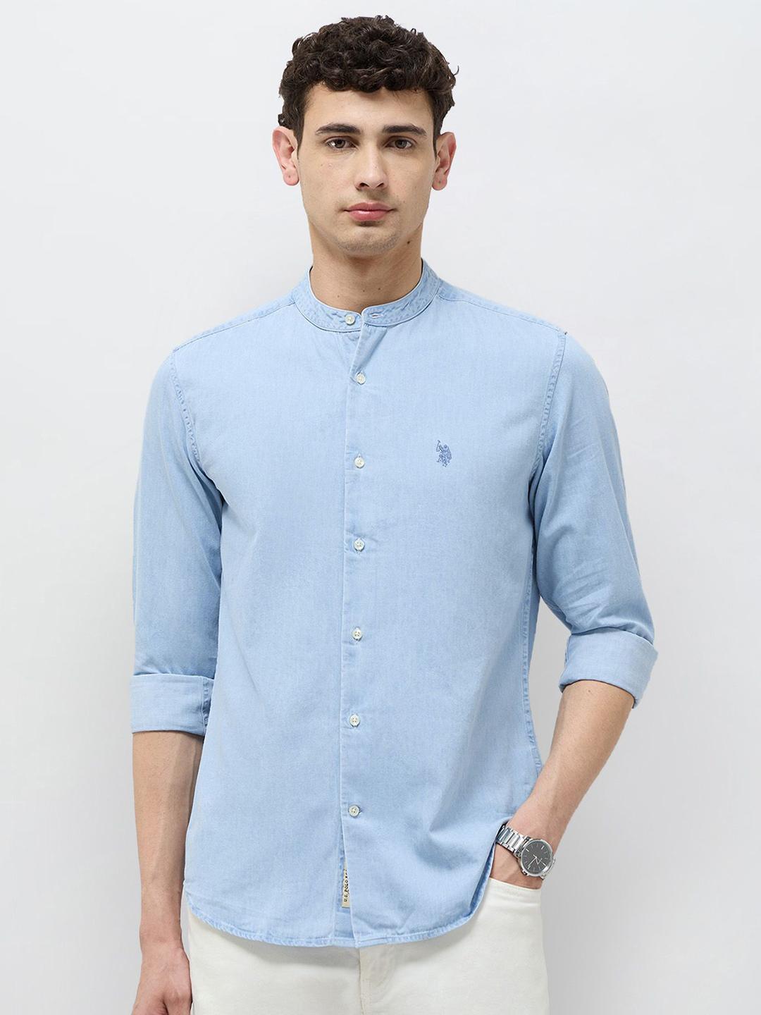 Buy U.S. Polo Assn. Denim Co. Slim Fit Solid Band Collar Pure Cotton ...