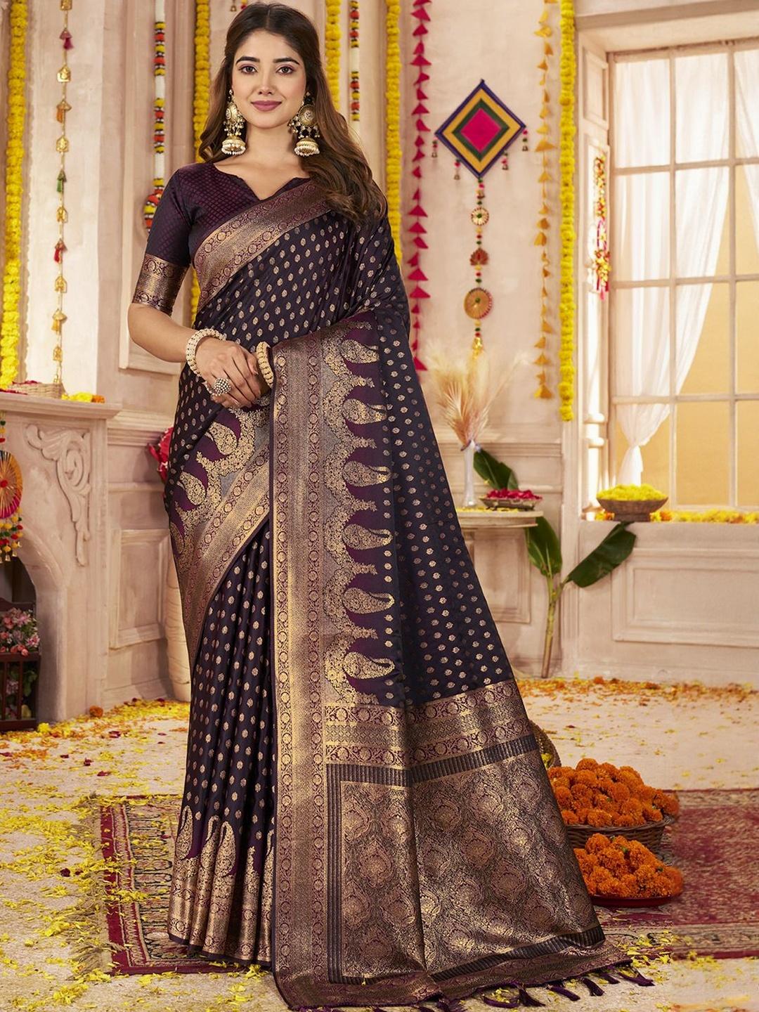 Buy Satrani Ethnic Motifs Woven Design Zari Saree - Sarees for Women ...