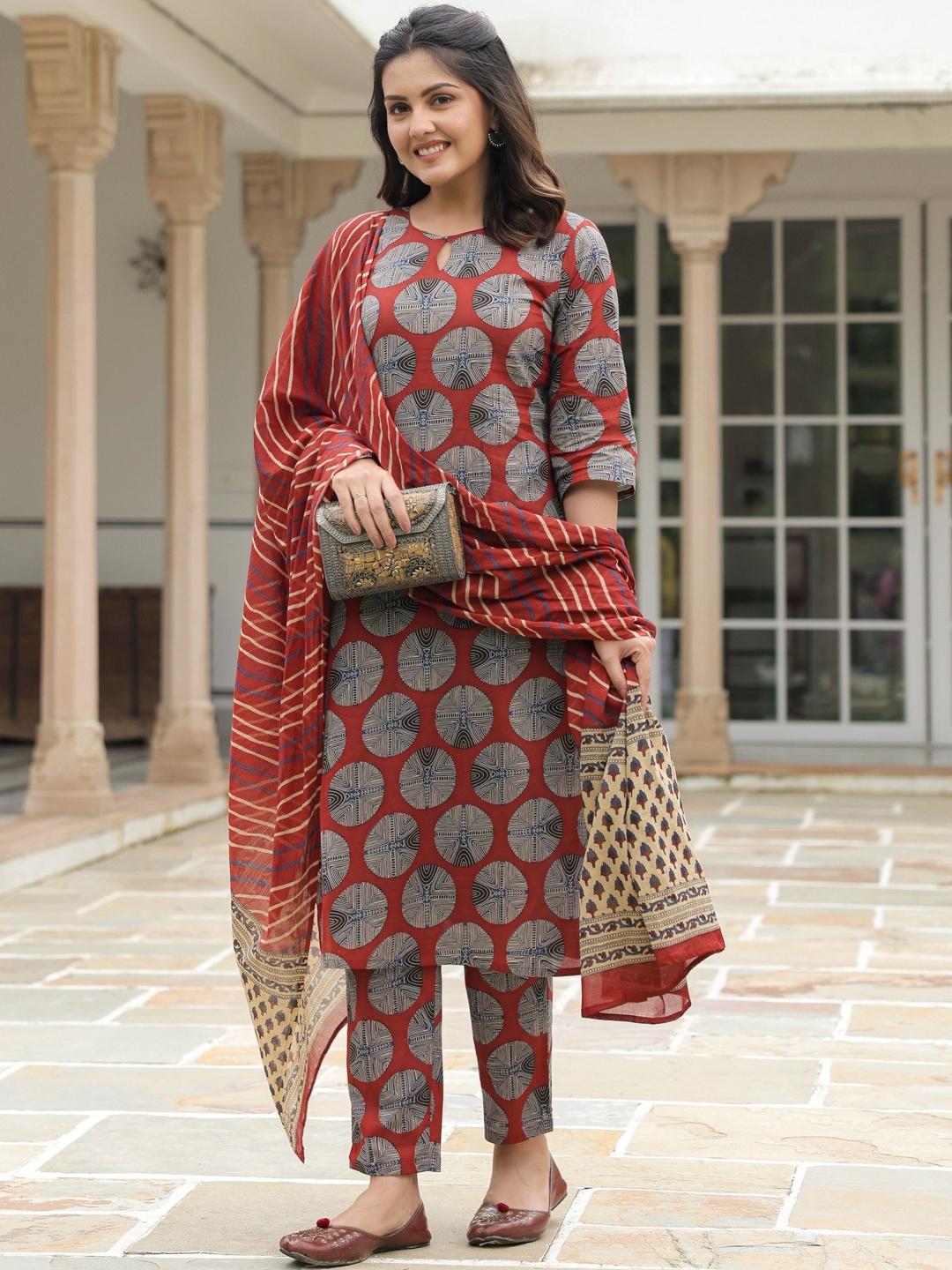 Buy Aramya Women Ethnic Motifs Printed Regular Pure Cotton Kurta With ...