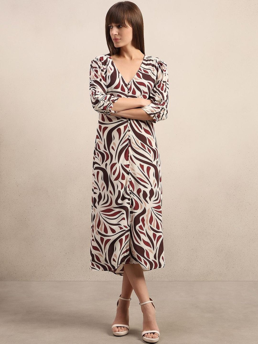 Buy Vero Moda Women Abstract Printed V Neck A Line Midi Dress - Dresses ...