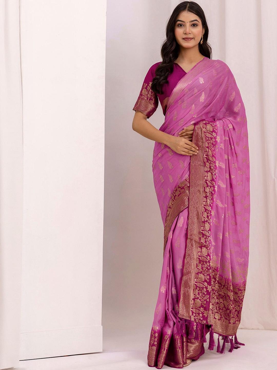 Buy Satrani Woven Design Ethnic Motifs Zari Pure Chiffon Saree - Sarees ...