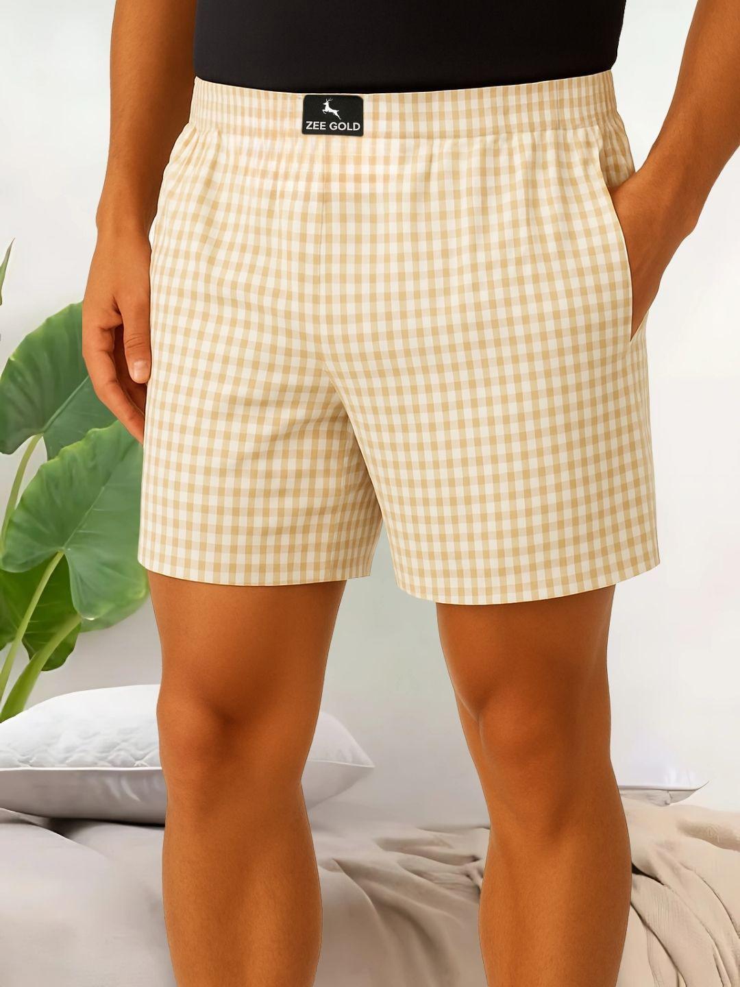 Buy Zee Gold Checked Cotton Mid Rise Boxer BOX CHECK BOXER BEIGE M ...
