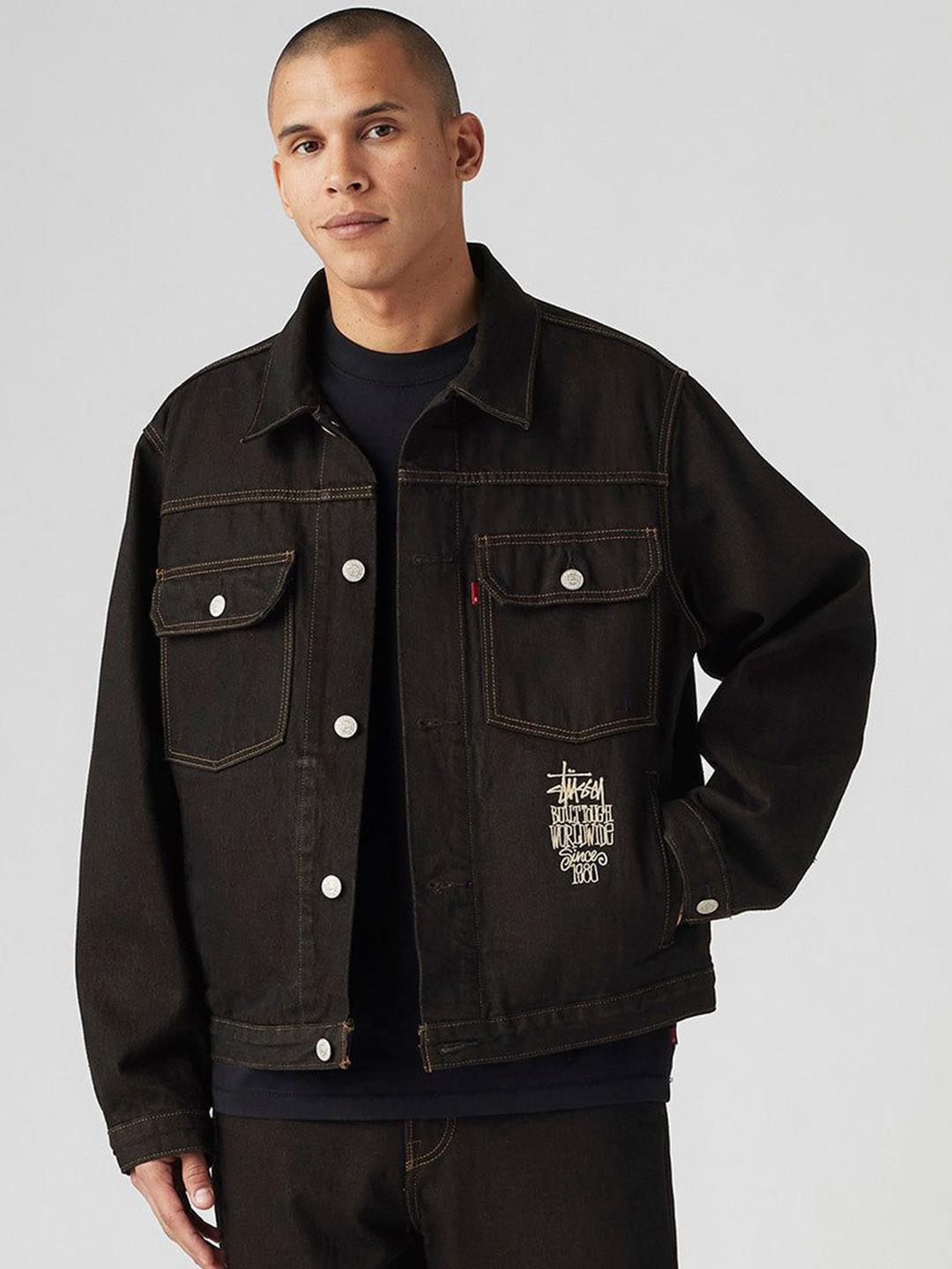 Buy Levis Men Crispy Rinse Trucker Solid Pure Cotton Denim Jacket ...