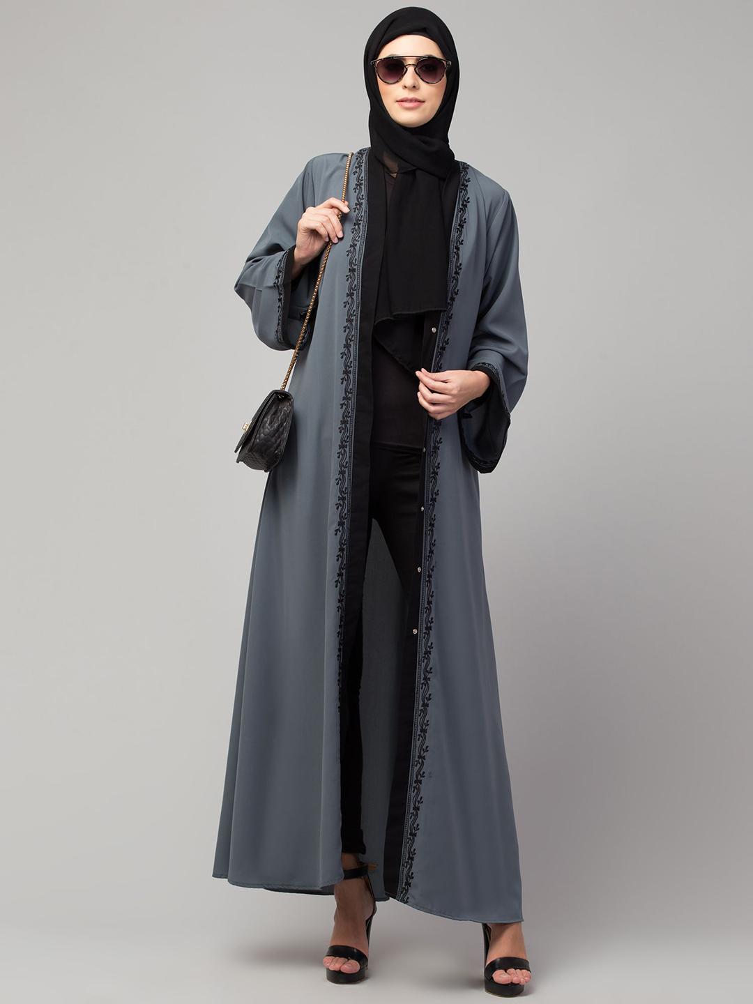 Buy HIZFASON A Line Box Pleated Burqa With Hijab - Burqas for Women ...