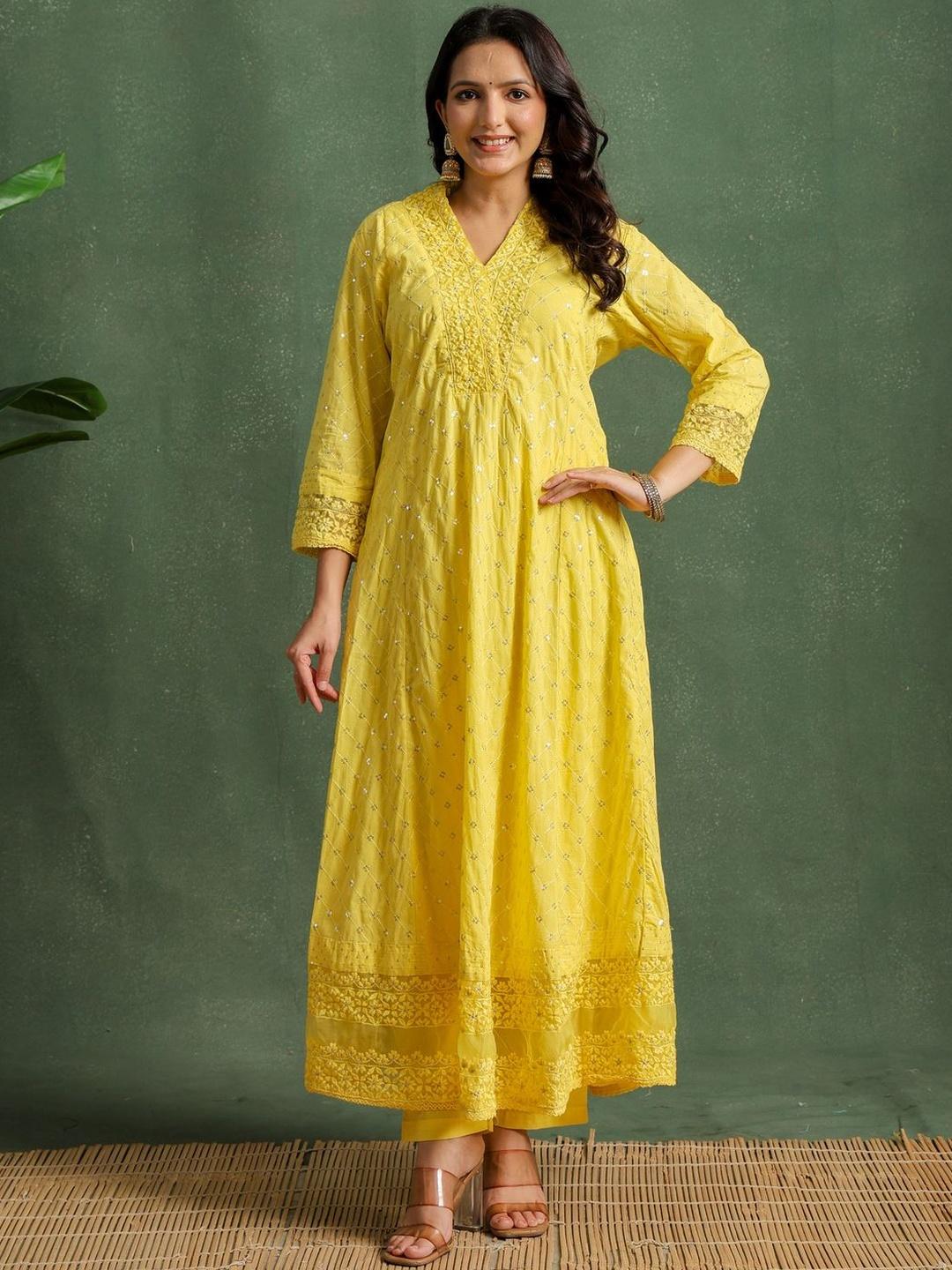 Buy Kiaasa Women Ethnic Motifs Embroidered Tiered Thread Work Kurta ...